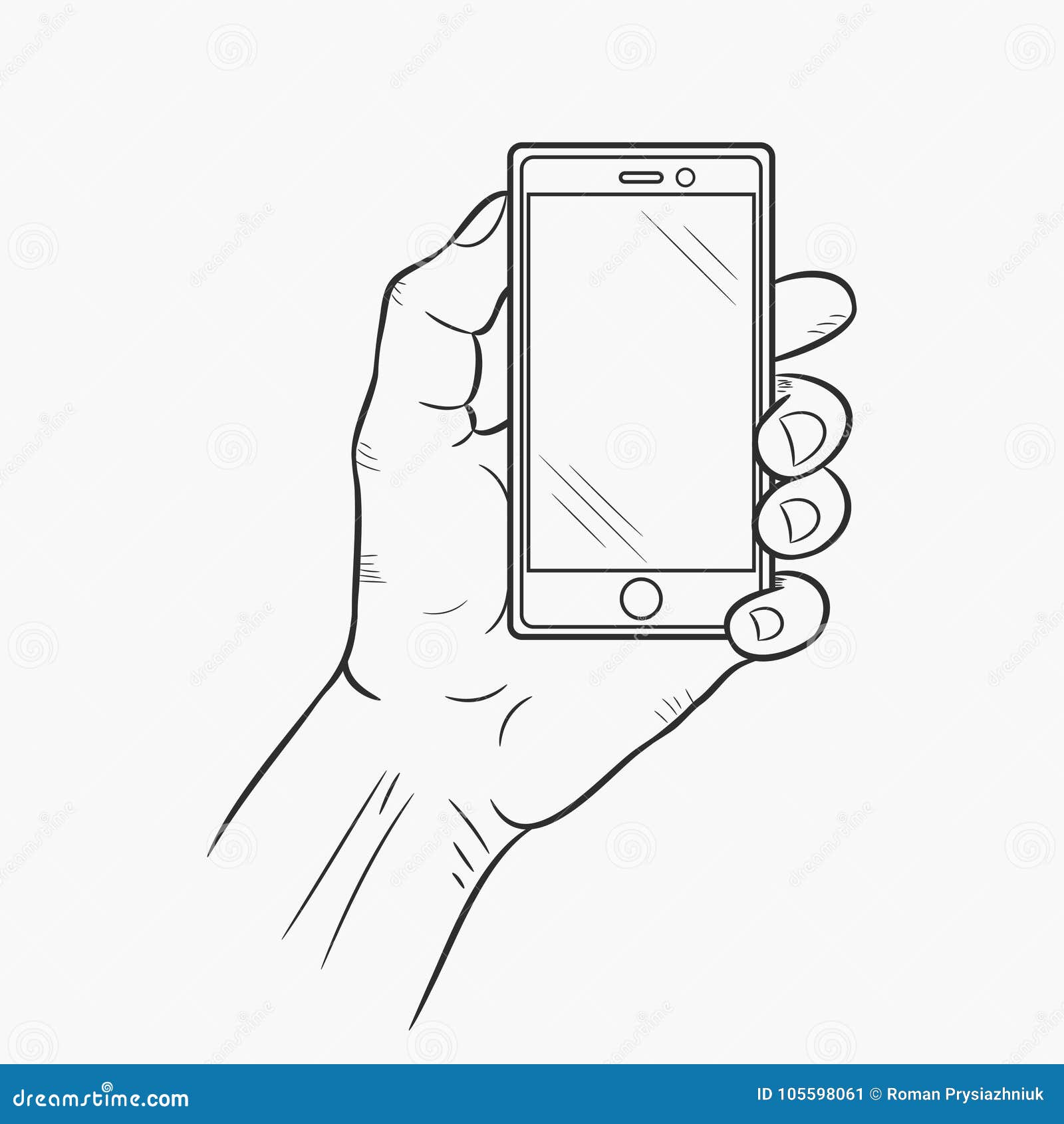 Mobile Phone in Hand, Front View. Vector Illustration. Stock Vector ...