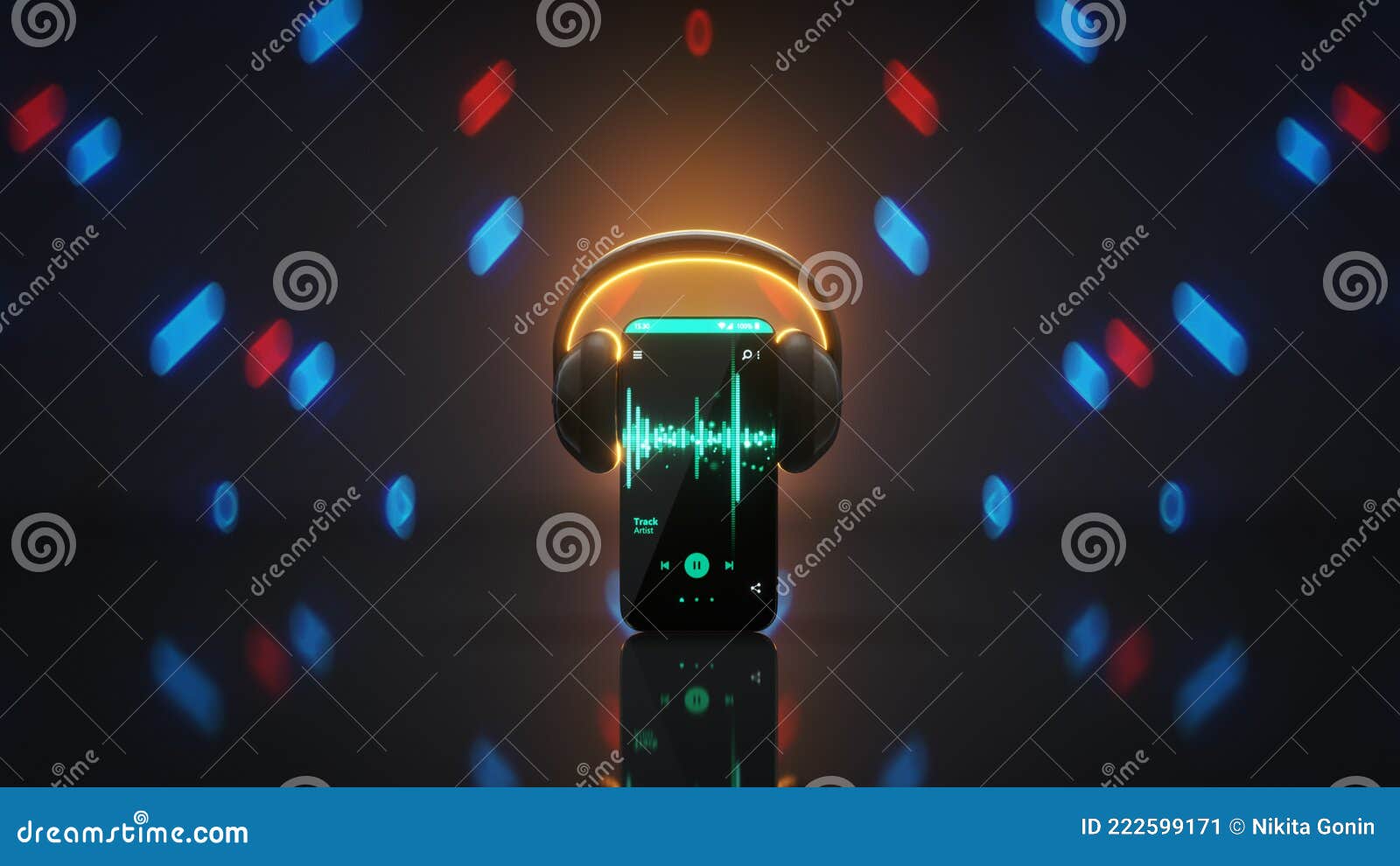 Mobile Phone with Headphones is Dancing 3D Render Stock Illustration ...