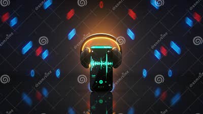 Mobile Phone with Headphones is Dancing 3D Render Stock Illustration ...
