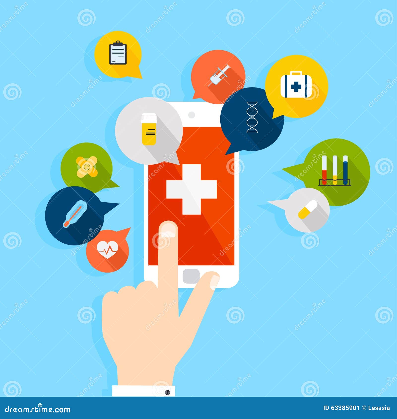Mobile Phone with Health Application Open with Hand. Vector Mode Stock ...