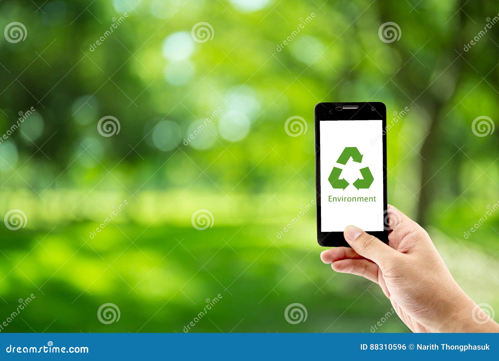 Mobile Phone Holding Hand with Recycle Symbol Eco Environment Stock ...