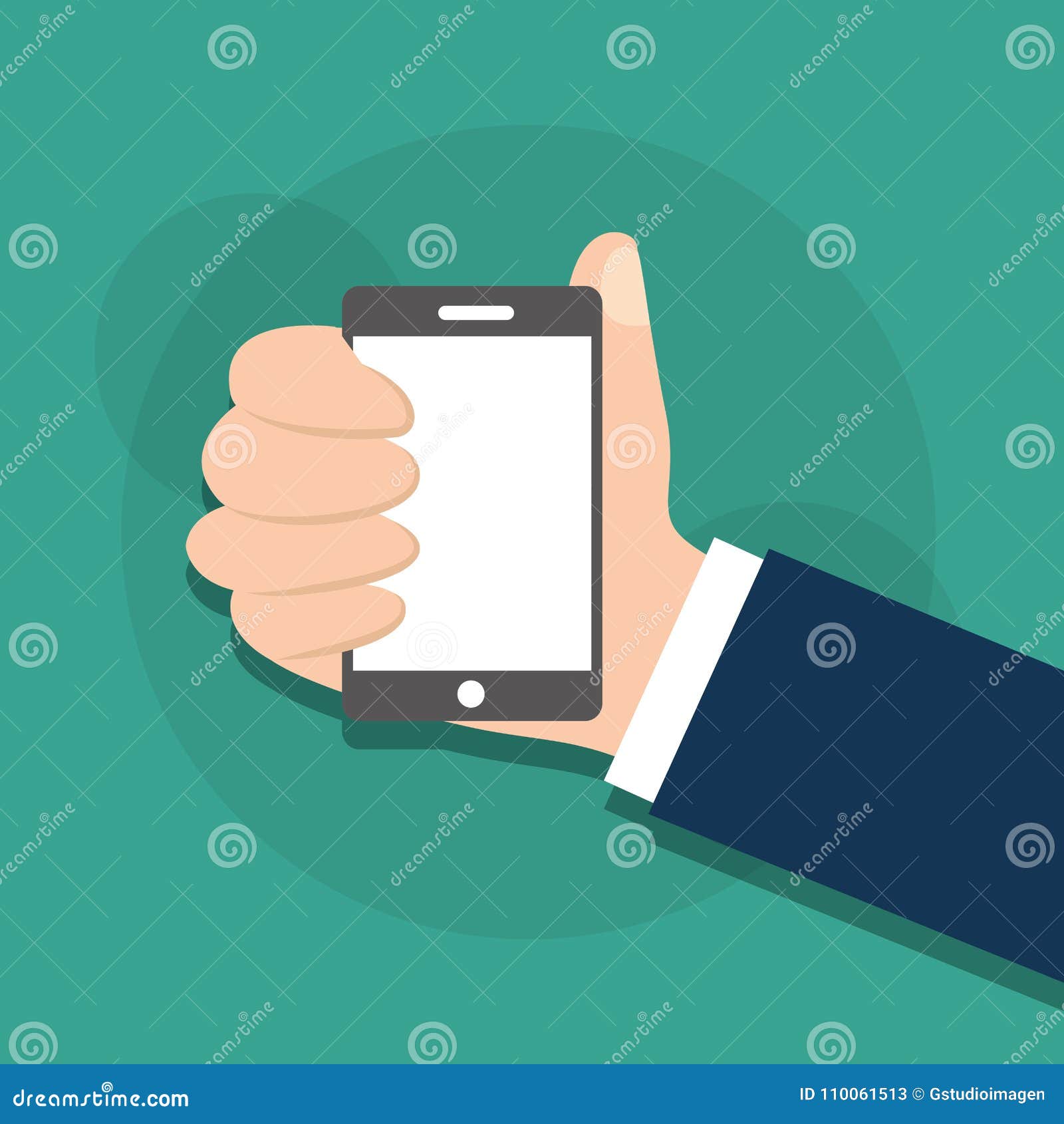 Mobile phone in human hand stock vector. Illustration of screen - 110061513