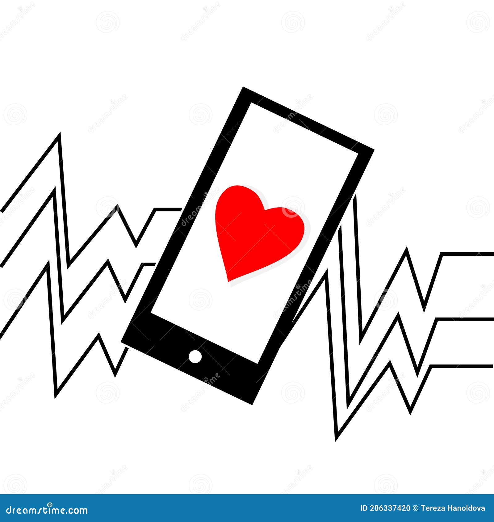 Mobile Phone Icon with Heart and Radio Waves Stock Illustration ...