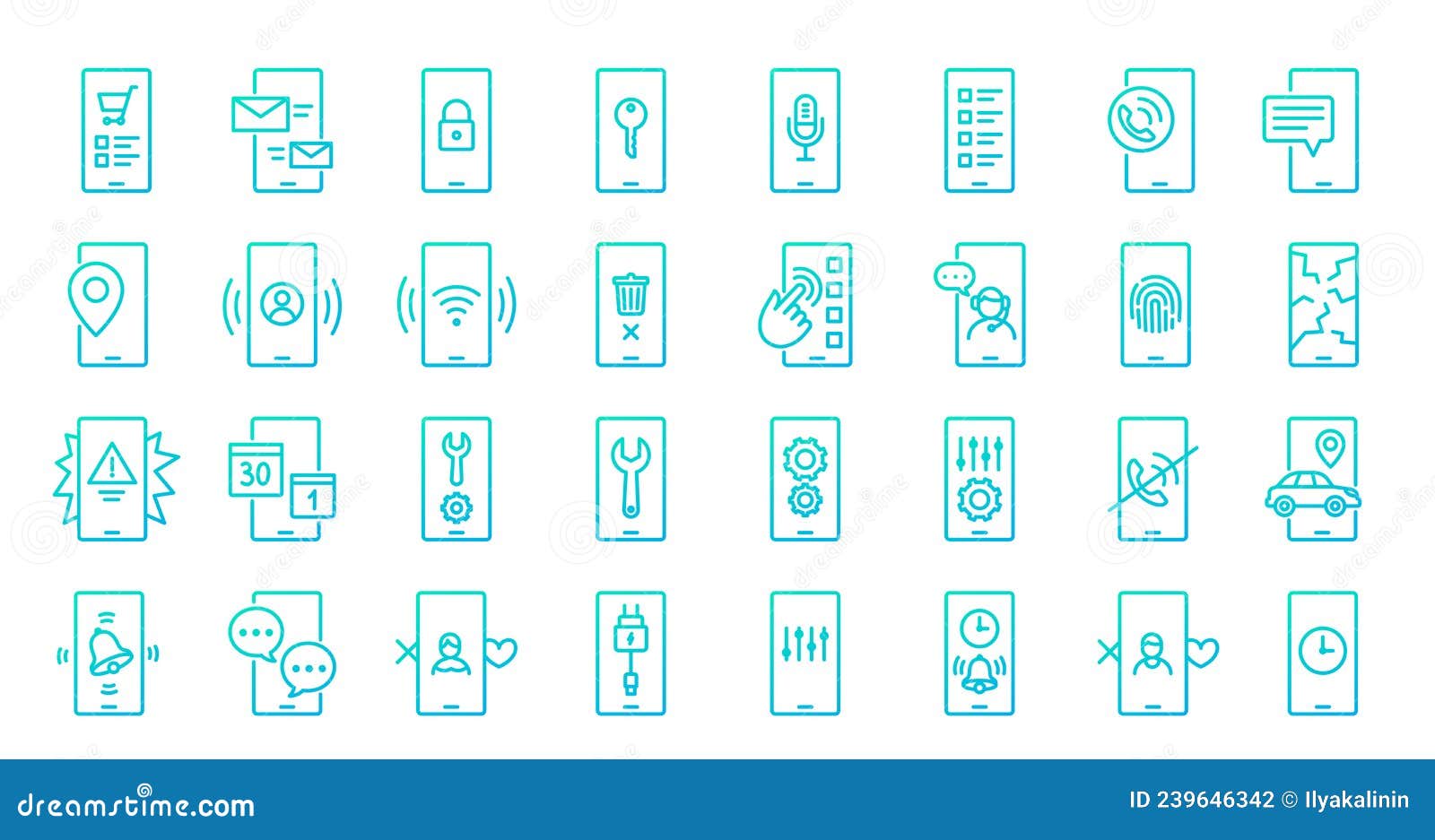 Mobile Phone Icon Set. Gradient Vector Icons. Smartphone Screen. Stock ...