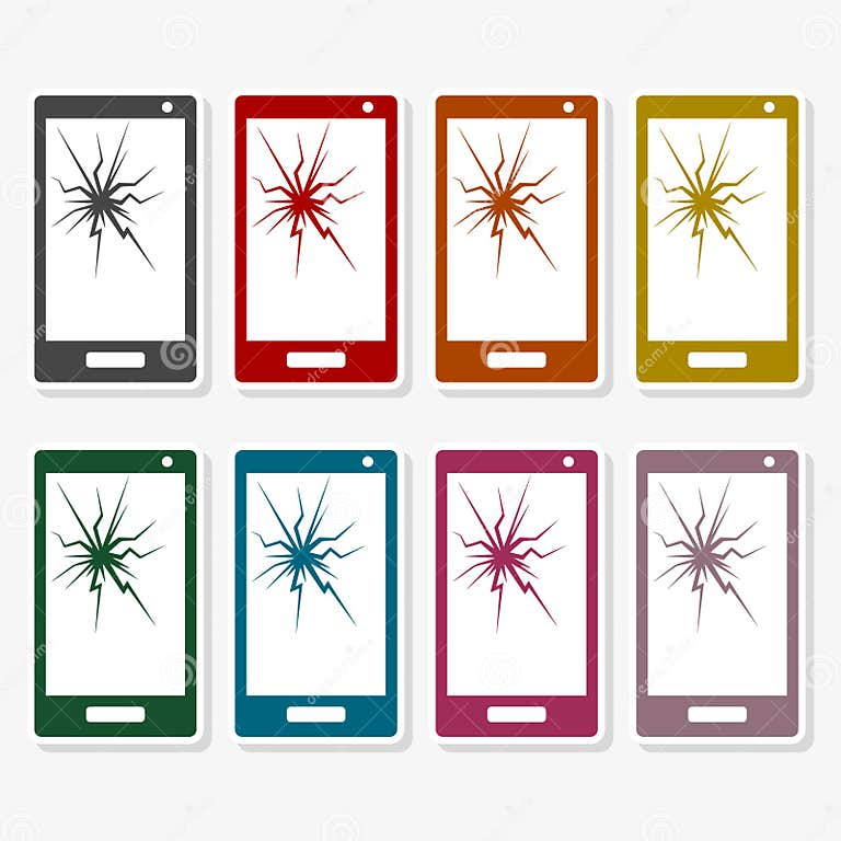Mobile Phone Icon with Smashed Screen - Illustration Stock Vector ...