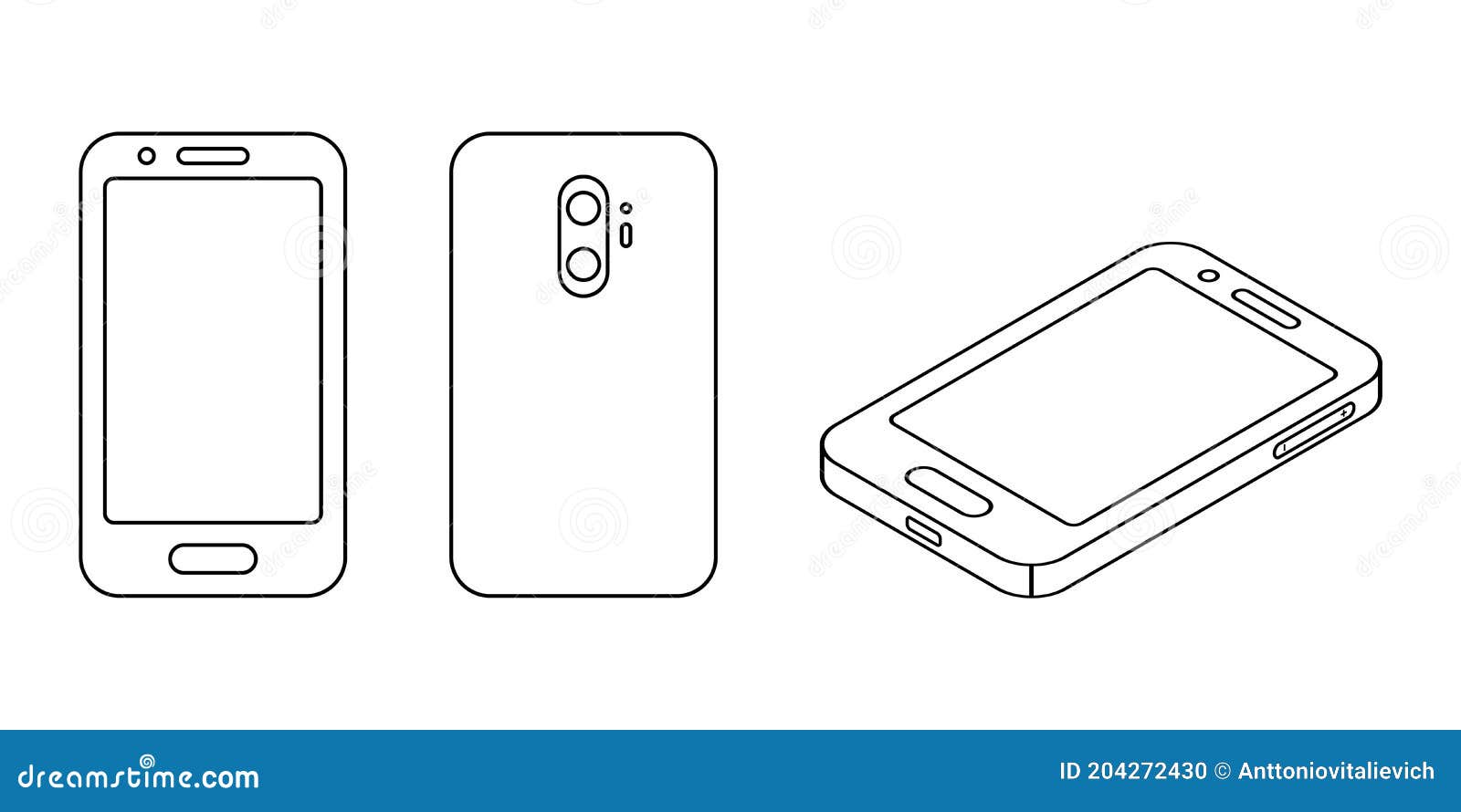 Mobile Phone Icon in Three Views. Front, Back and Isometric View ...