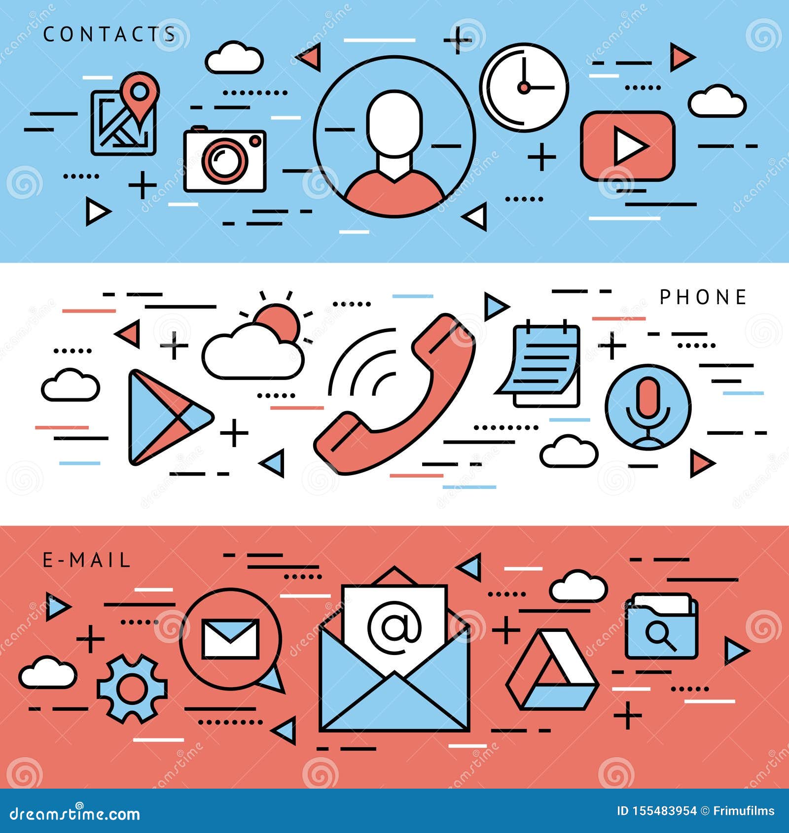 Mobile Phone Icons Flat Line Vector Banner Stock Illustration ...