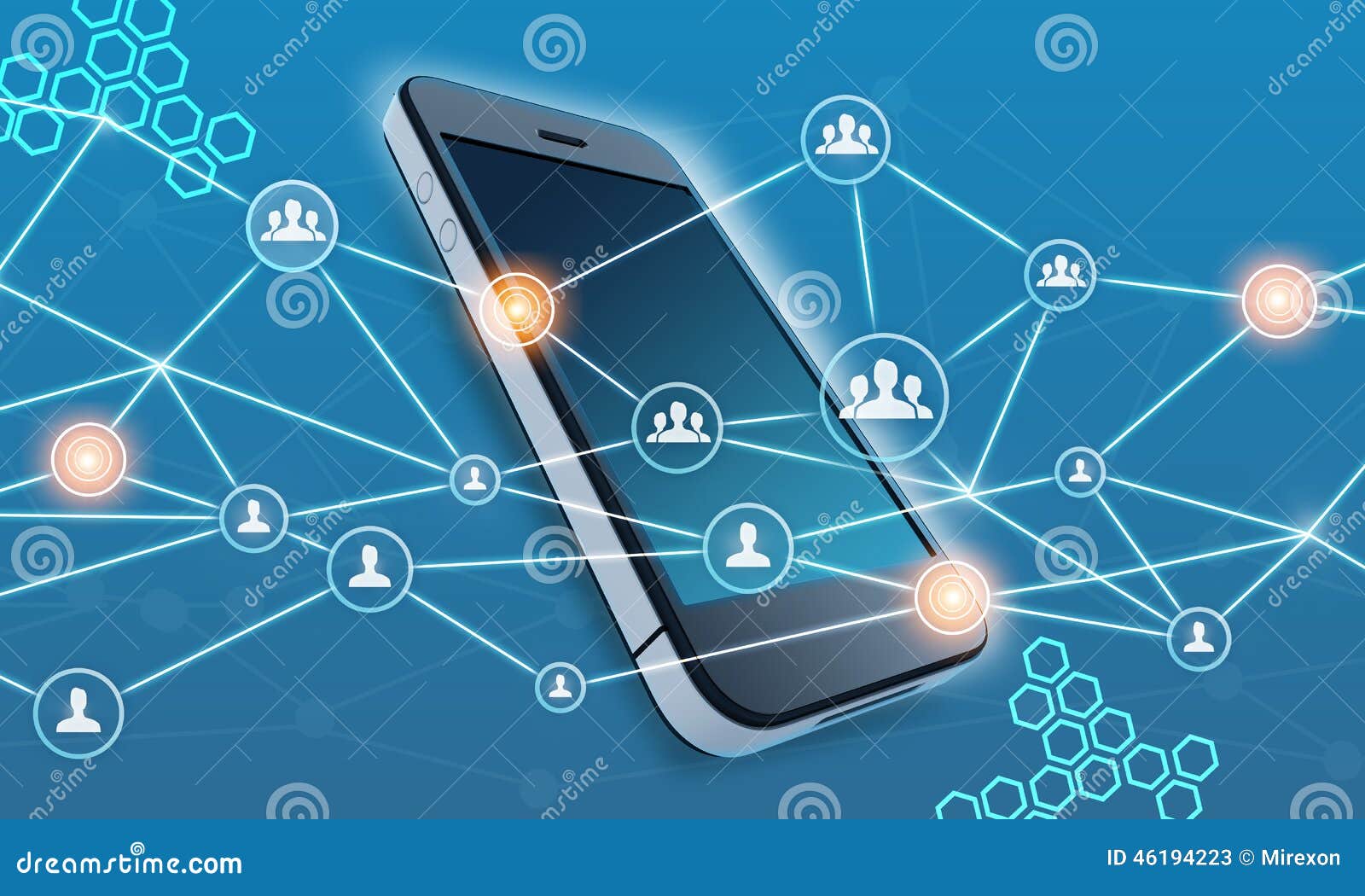 Mobile Phone with Icons People Teamwork and Glow Stock Illustration ...