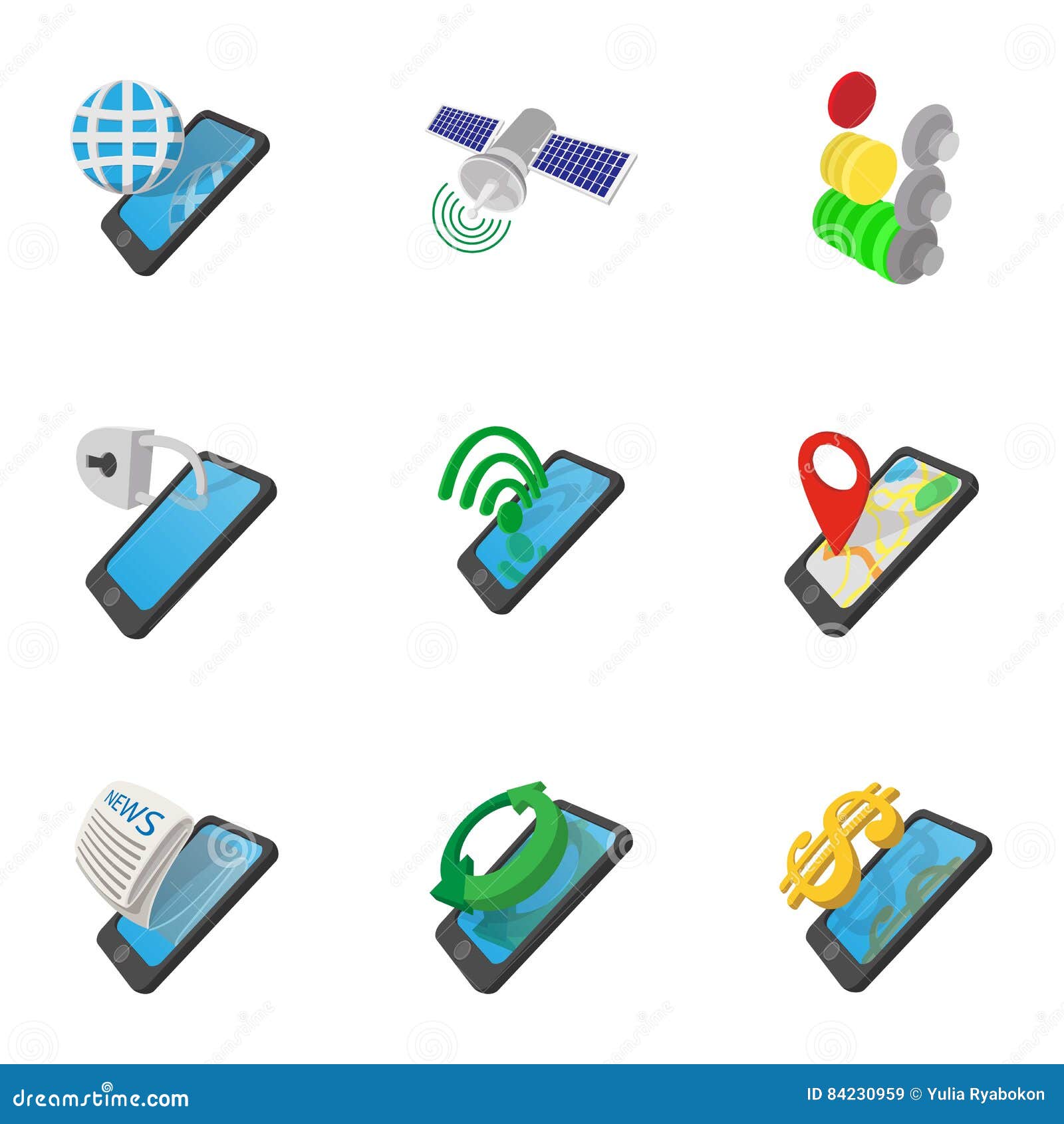 Mobile Phone Icons Set, Cartoon Style Stock Vector - Illustration of ...