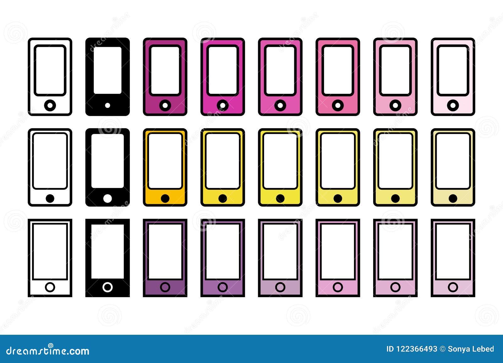 Set of 24 Phones in Different Colors Stock Vector - Illustration of ...