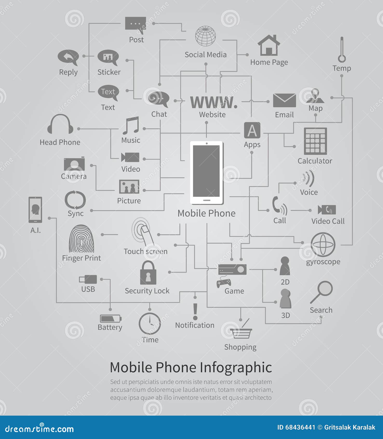 Mobile phone info graphic stock vector. Illustration of global - 68436441