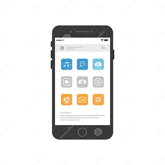 Mobile Phone Interface Design Showcasing Apps in Flat Vector Art Stock ...