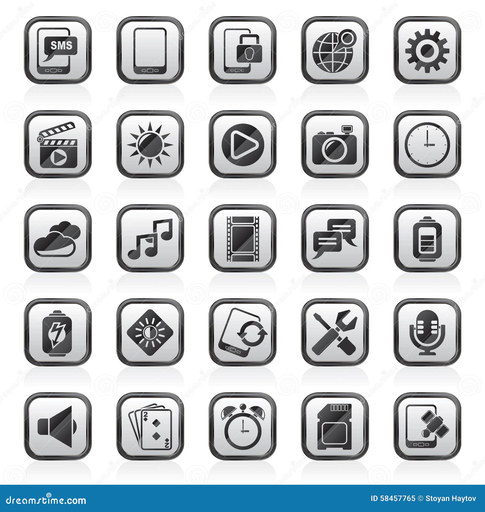 Mobile Phone Interface Icons Stock Vector - Illustration of note, icons ...