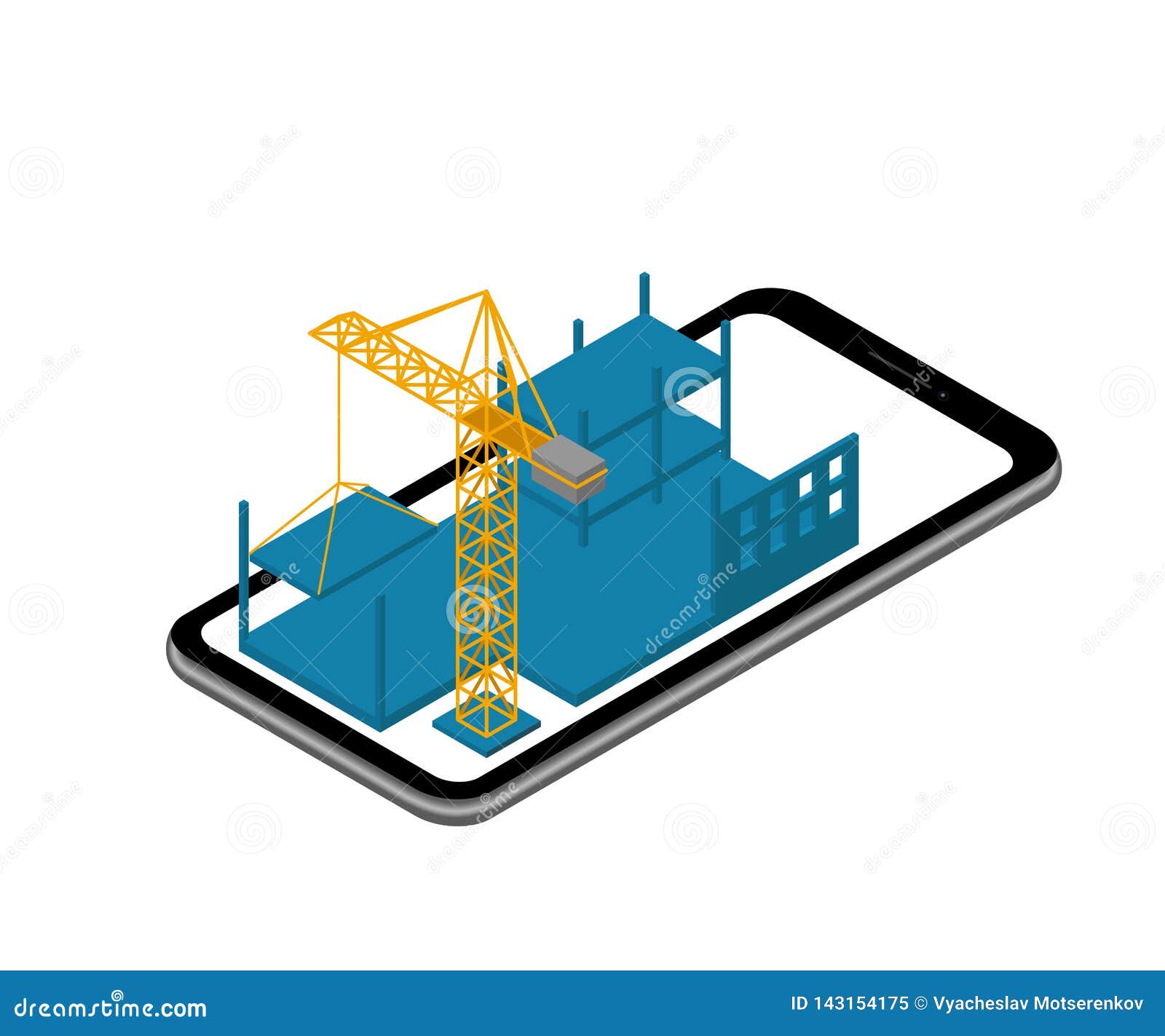 Mobile Phone Isometric Construction 3D. Crane at a Construction Site ...