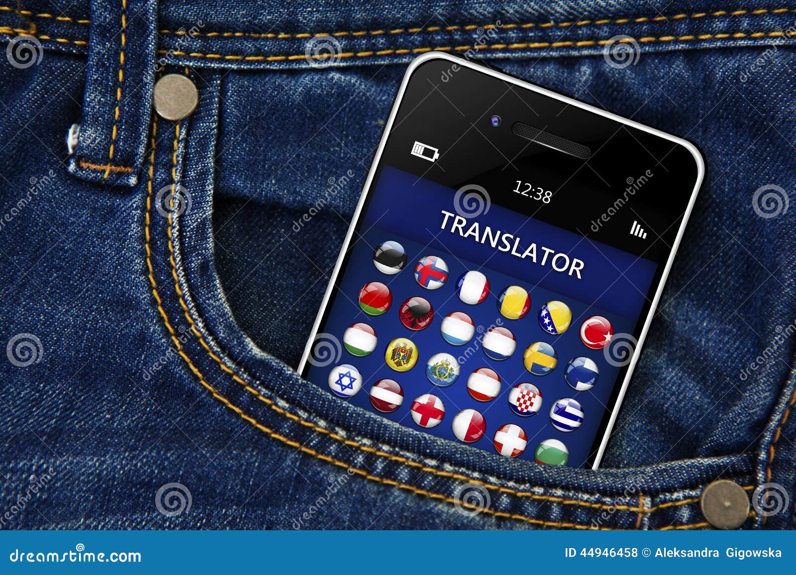Mobile Phone with Language Translator Application in Jeans Pocket Stock ...