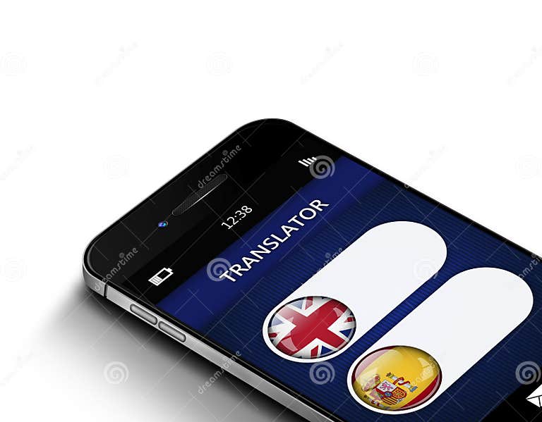 Mobile Phone with Language Translator Application Over White Stock ...