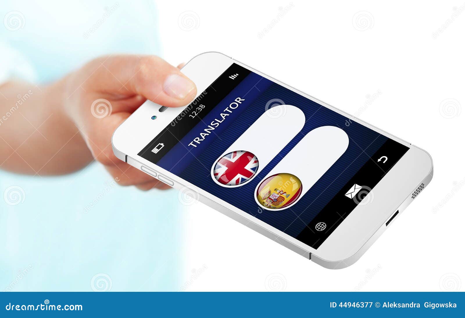 Mobile Phone with Language Translator Application Over White Stock ...