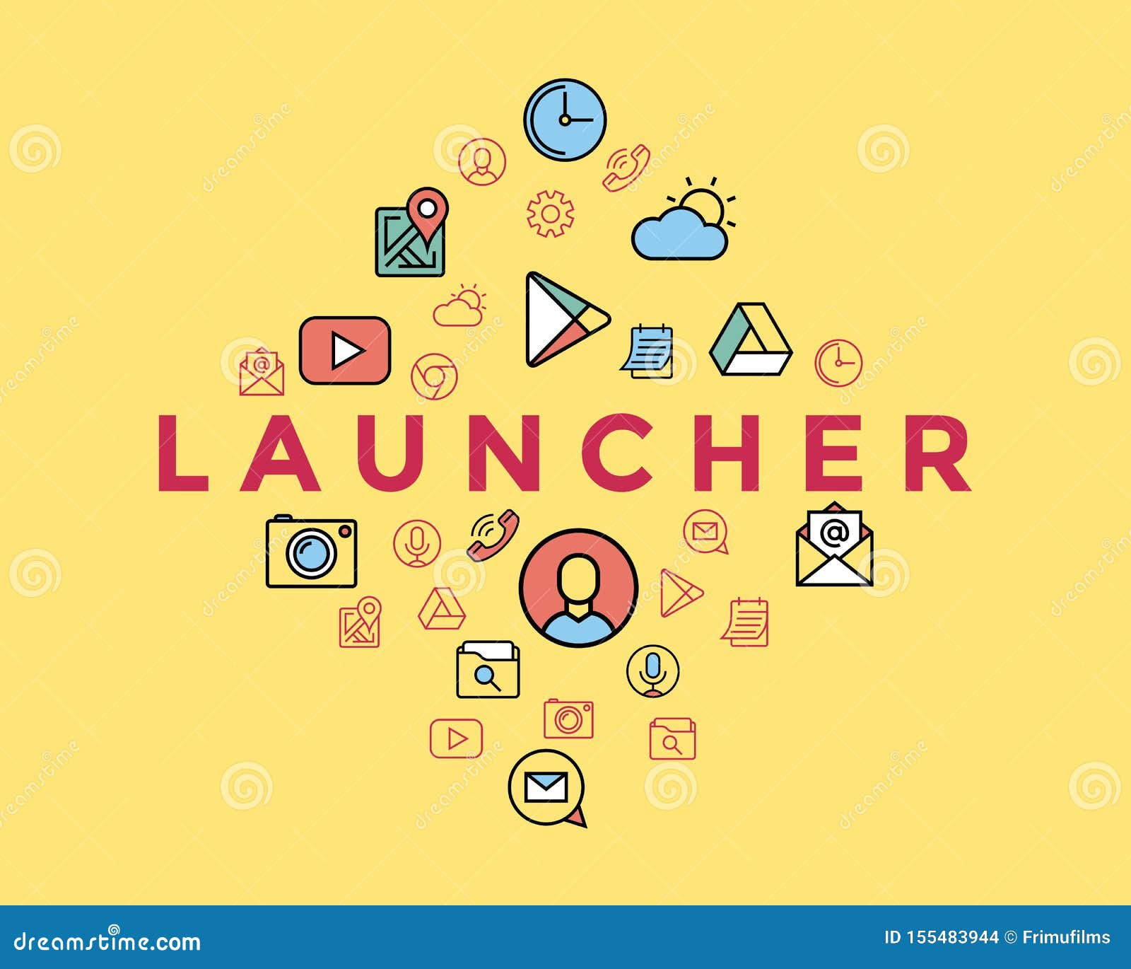 Mobile Phone Launcher Thin Flat Line Icons Stock Illustration ...