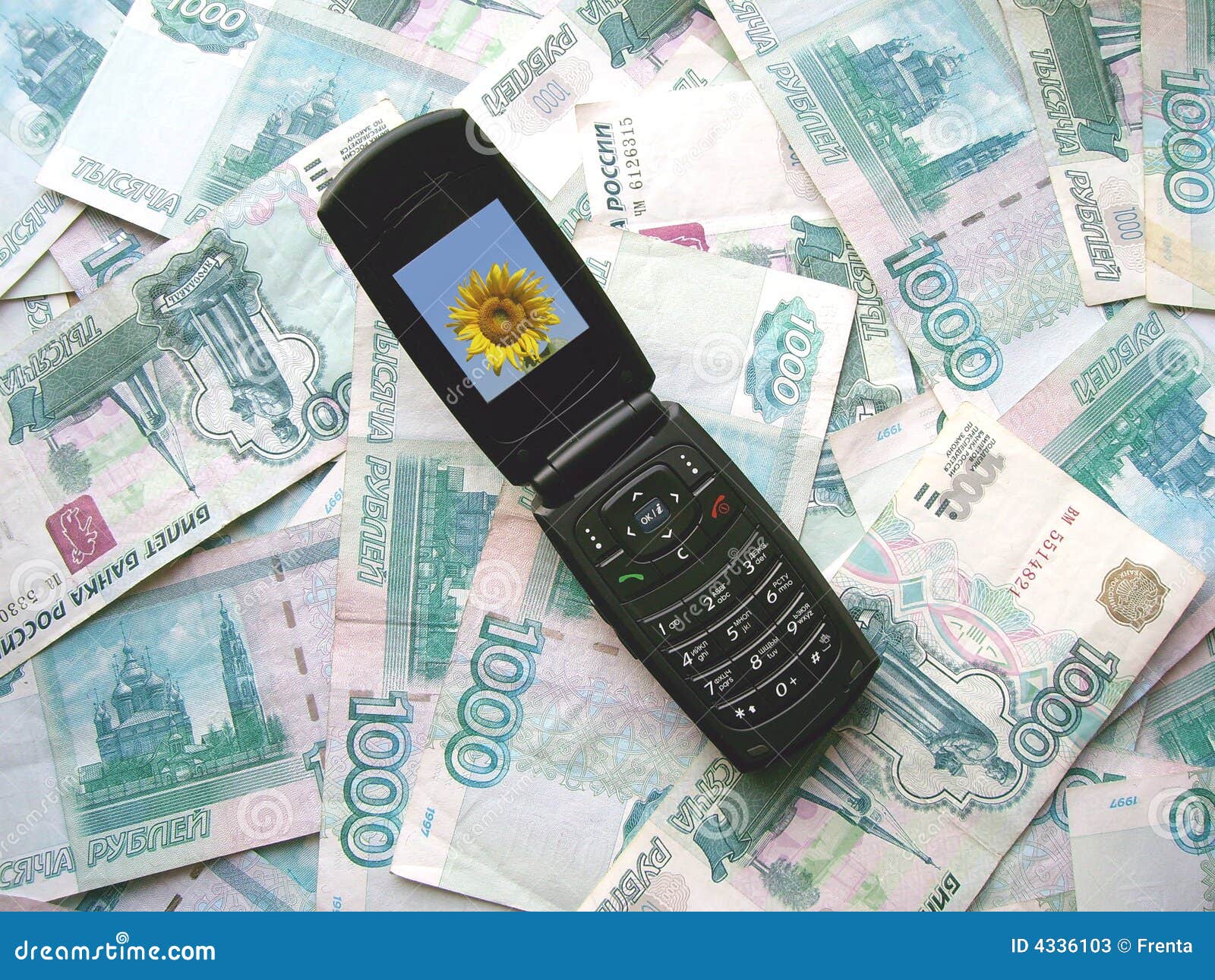 Mobile Phone Laying on Banknotes of Russia Stock Image - Image of close ...