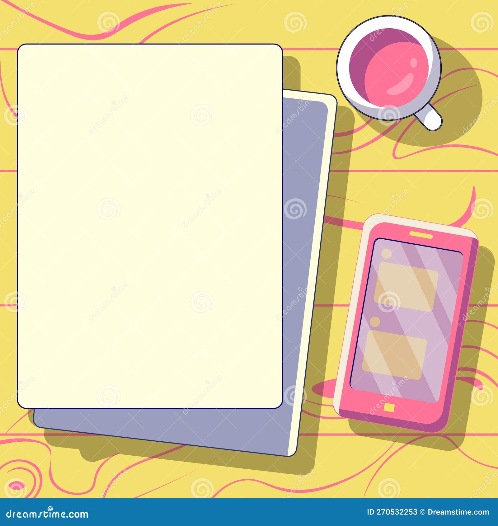 Mobile Phone Laying on Table with Messages on the Screen. Bright Vector ...