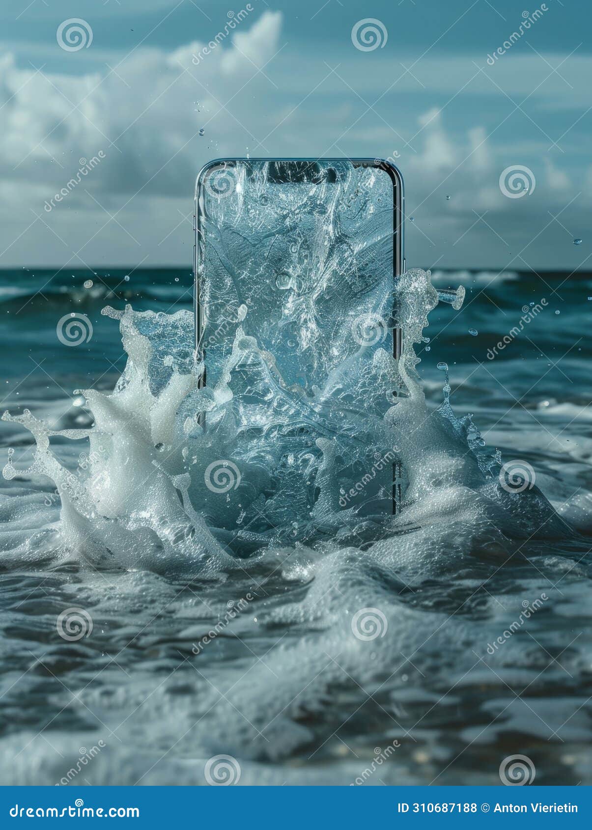 Mobile Phone with Liquid Screen Effect, Simulating Oceanic Explosion ...
