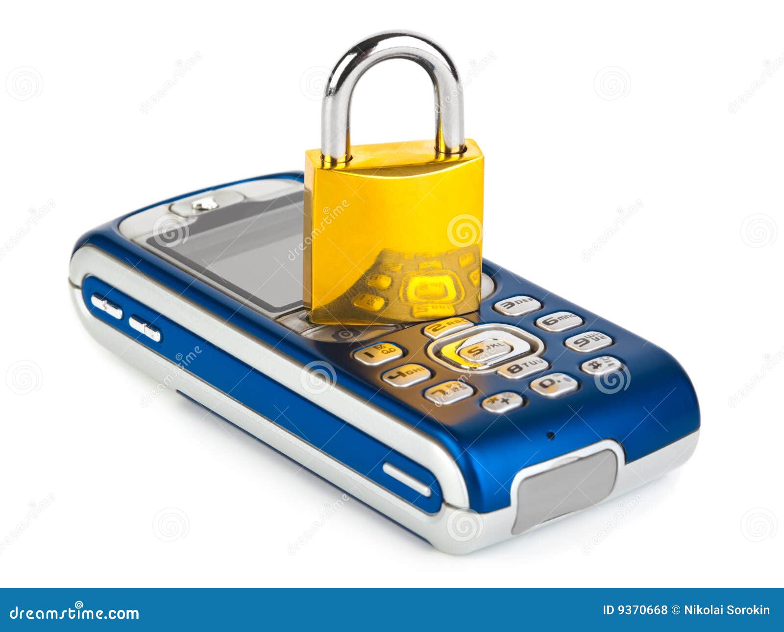 Mobile phone and lock stock photo. Image of icon, blue - 9370668