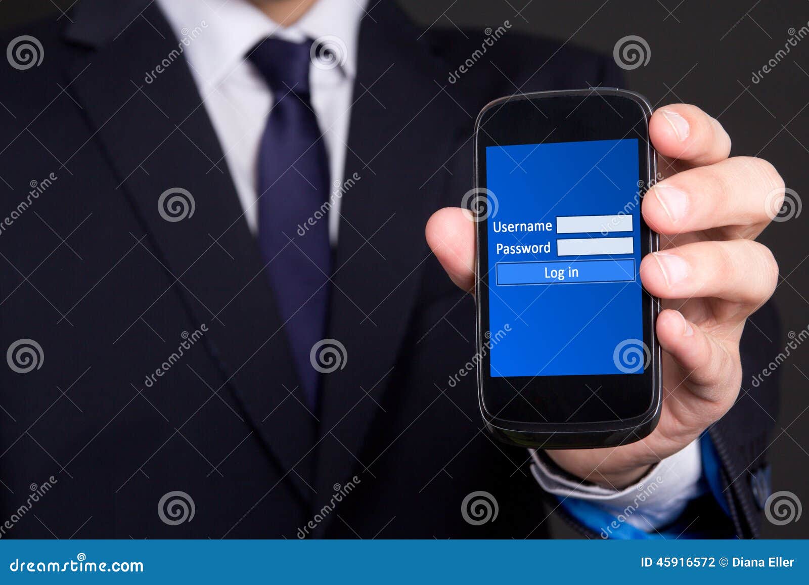 Mobile Phone with Login Screen in Business Man Hand Stock Photo - Image ...