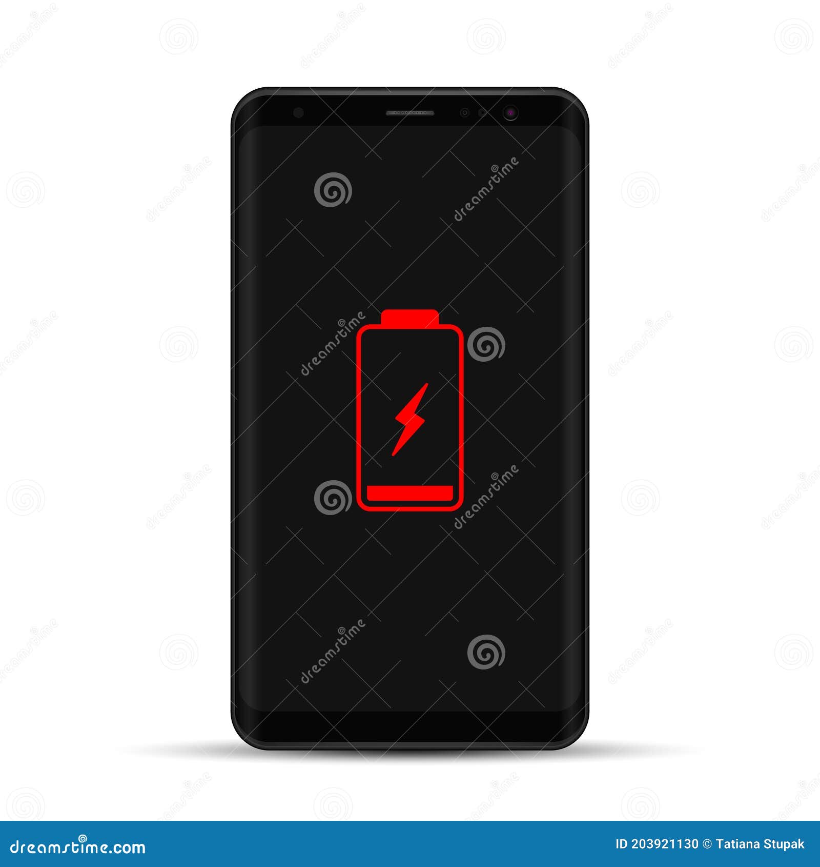 Mobile Phone with Low Battery Sgn on Screen. Vector Isolated Realistic ...