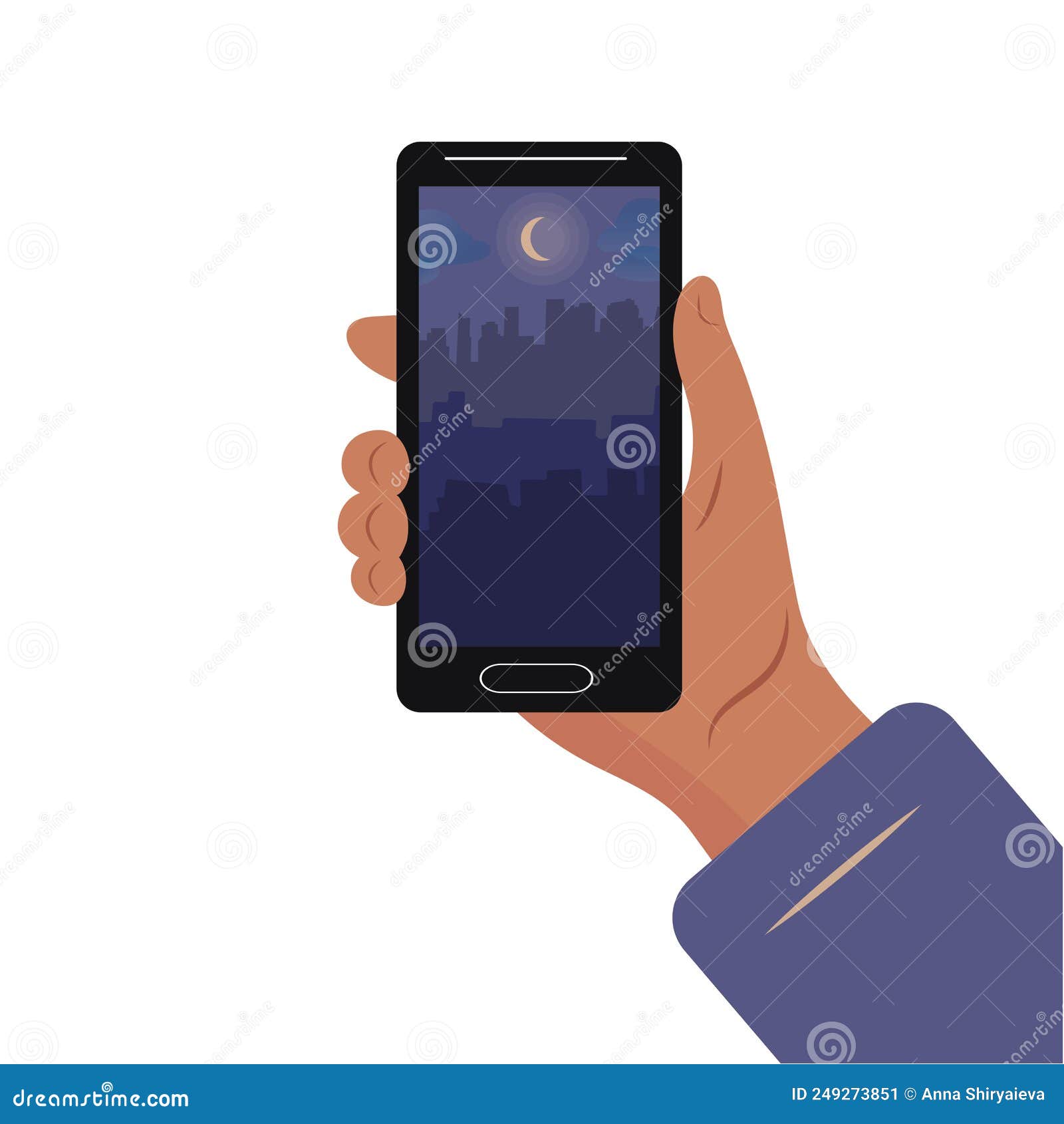 Mobile Phone in a Man S Hand. Watching a Movie. Vector Flat ...