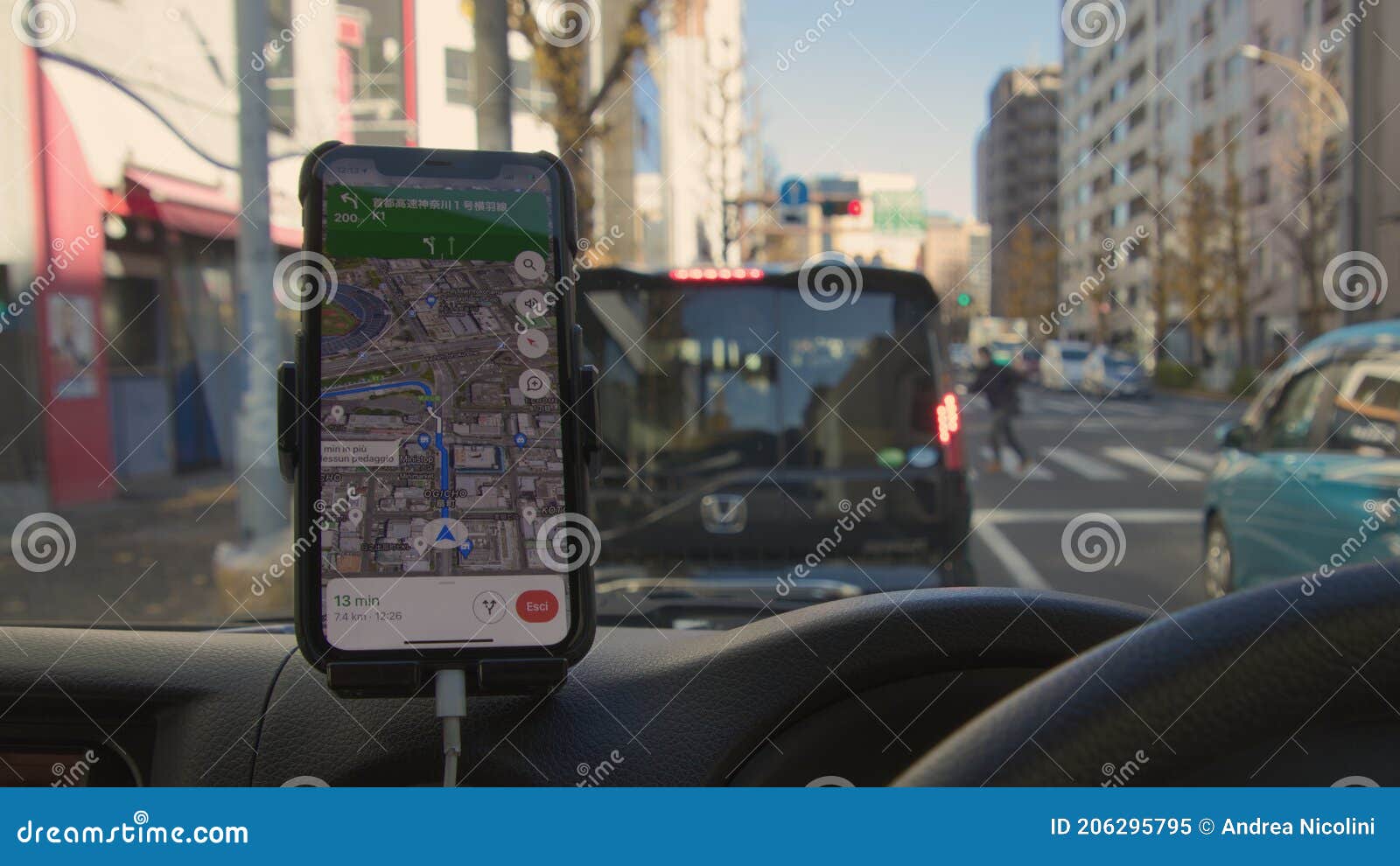 Mobile Phone with Map Gps Navigation in Car Stock Image - Image of ...