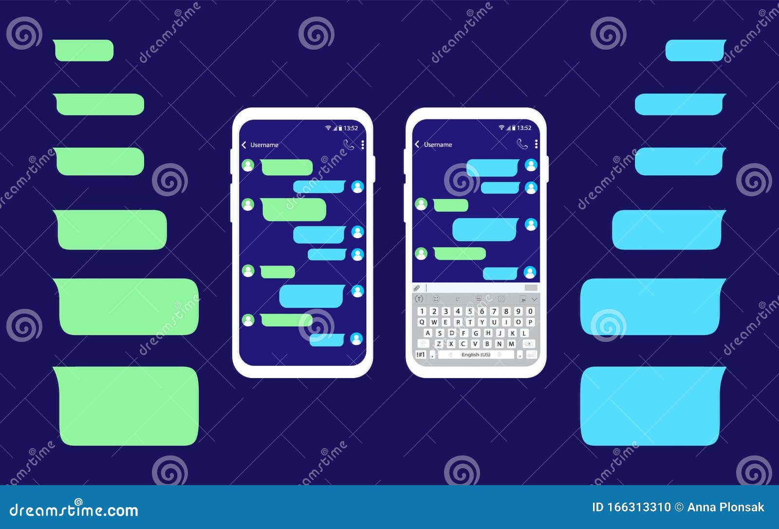 Mobile Phone with Message. Empty Messages Bubbles. Interface Sms Chat ...