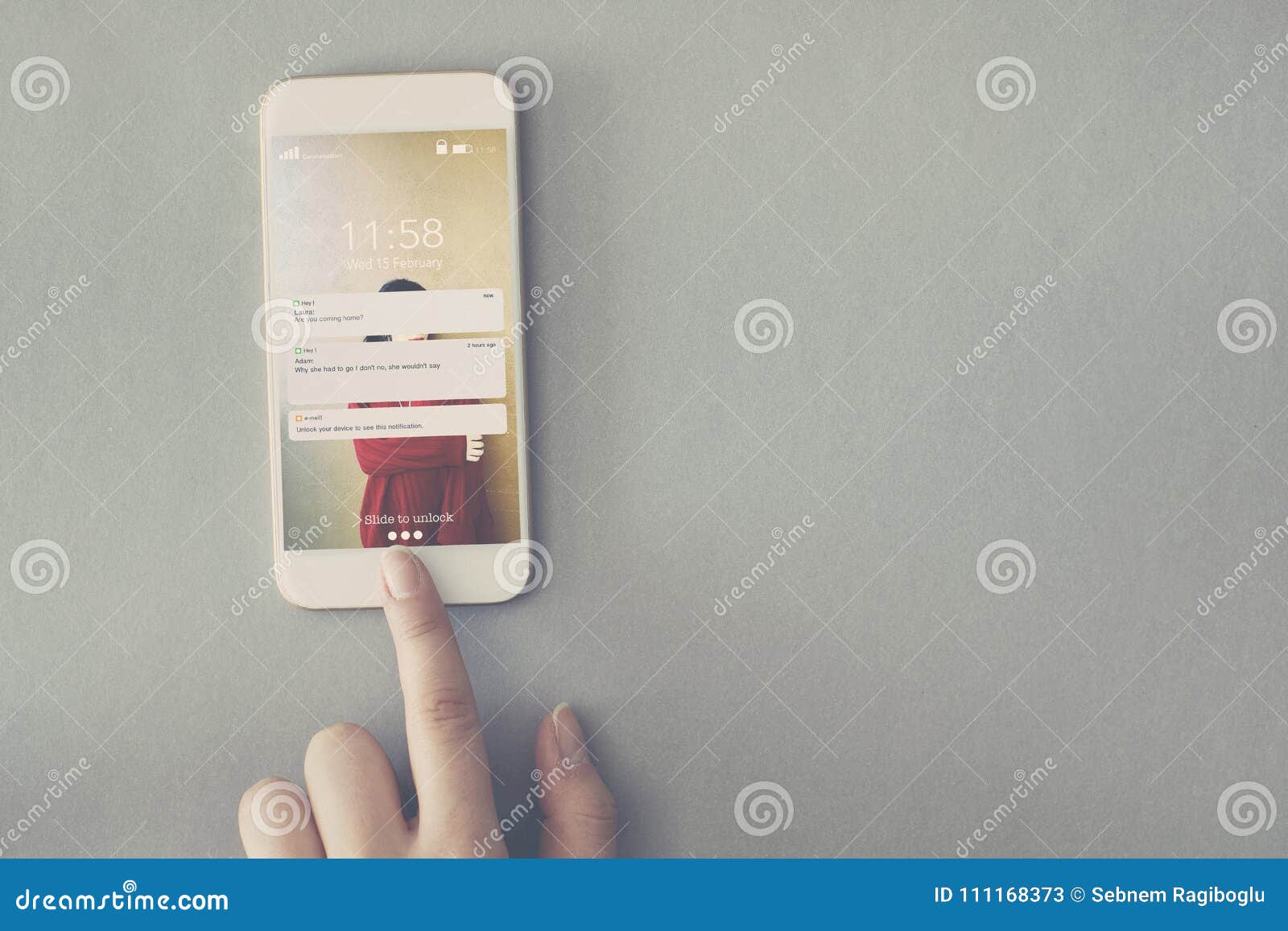 Mobile Phone with Message Pointing Finger Stock Image - Image of angle ...