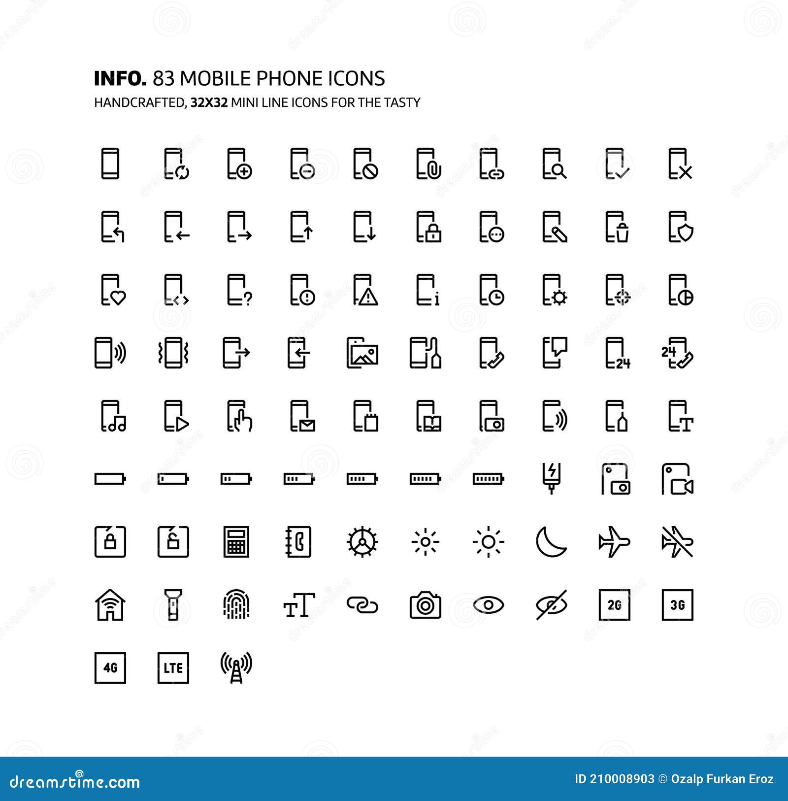 Mobile Phone Mini Line, Illustrations, Icons Stock Vector ...