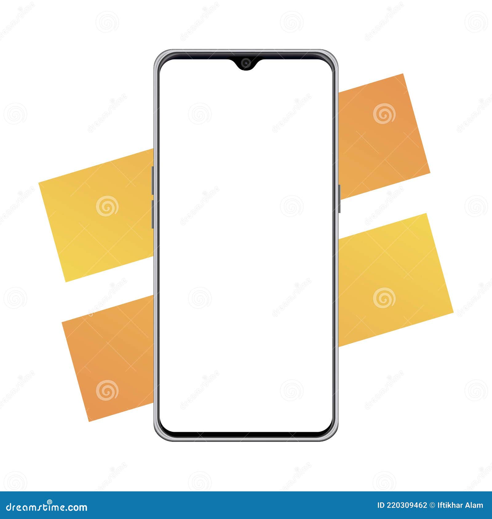 Mobile Phone Mockup Vector Illustration with White Screen on Golden ...
