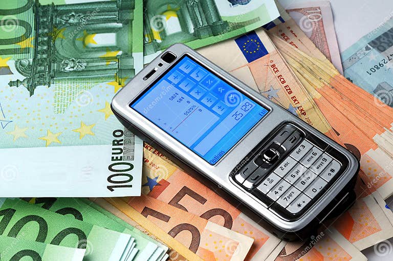 Mobile phone on money stock photo. Image of euro, dollar - 8310418