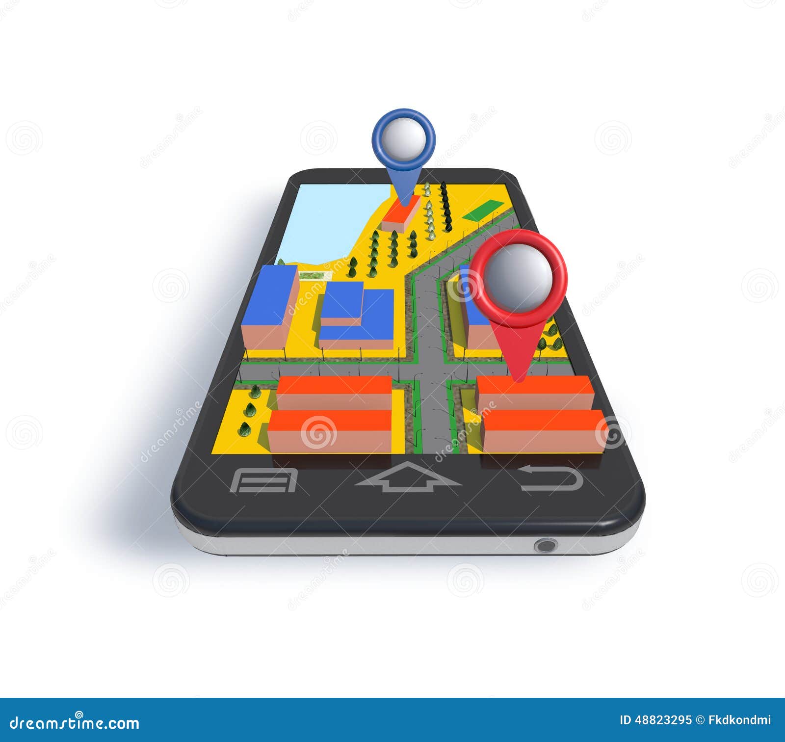 Mobile Phone Navigator with 3D Dimensional Map. Stock Illustration ...
