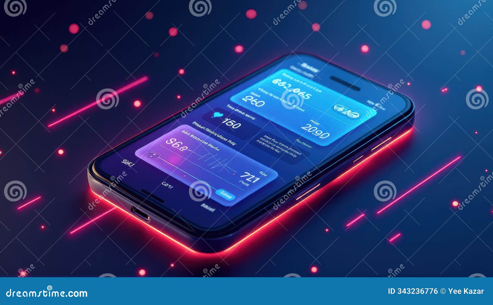 Mobile Phone with Neon Lights and User Interface Stock Illustration ...