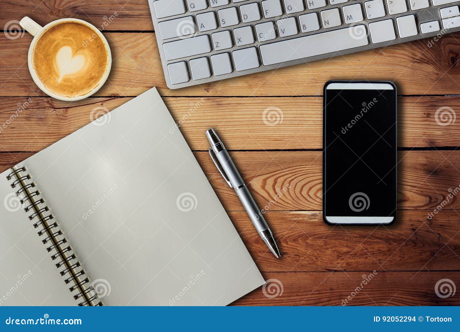 Mobile Phone, Notebook Pen, Keyboard Computer and Coffee Cup on Stock ...