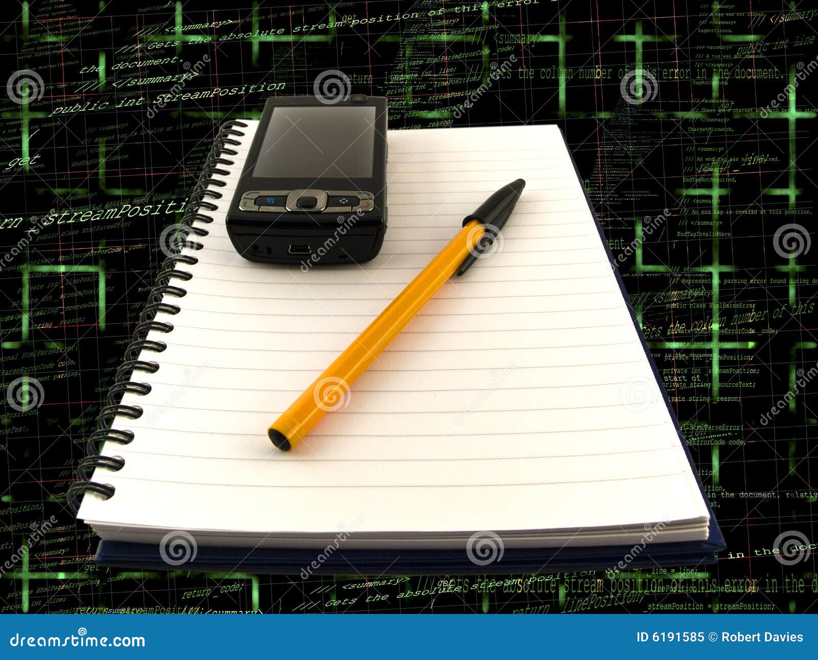Mobile Phone Notepad and Pen on Programming Code Stock Image - Image of ...