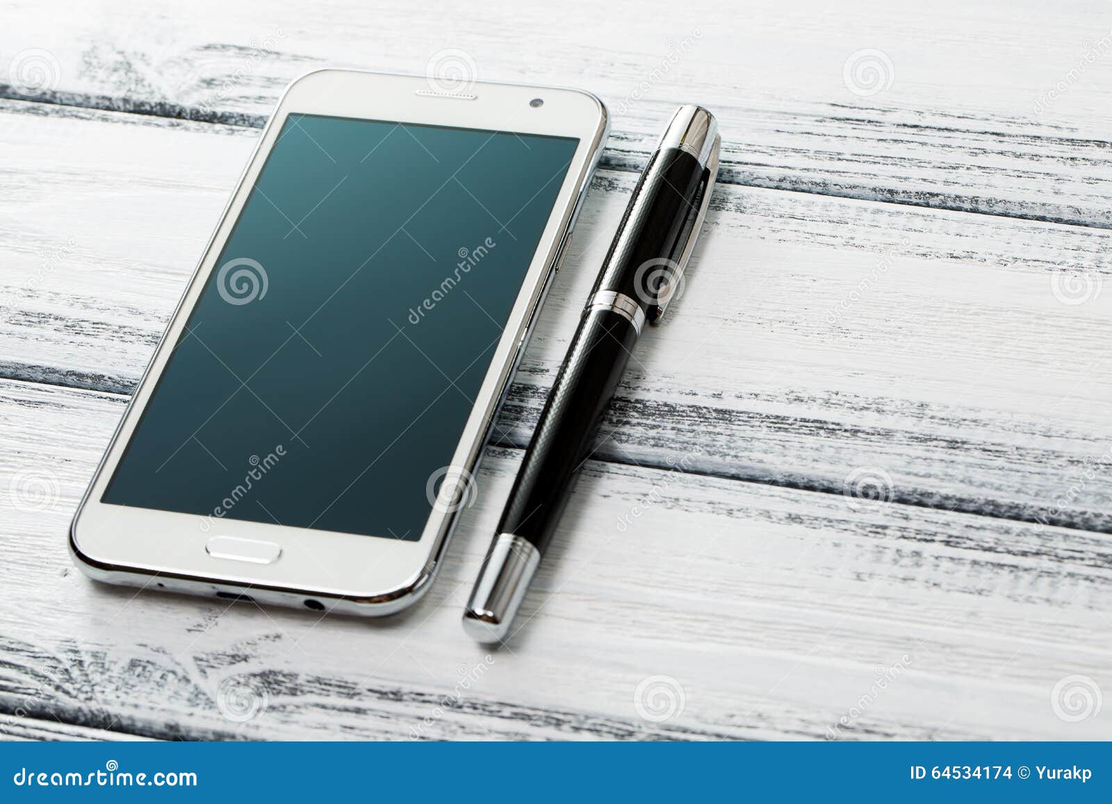 Mobile Phone and Pan on the White Wooden Background Stock Photo - Image ...