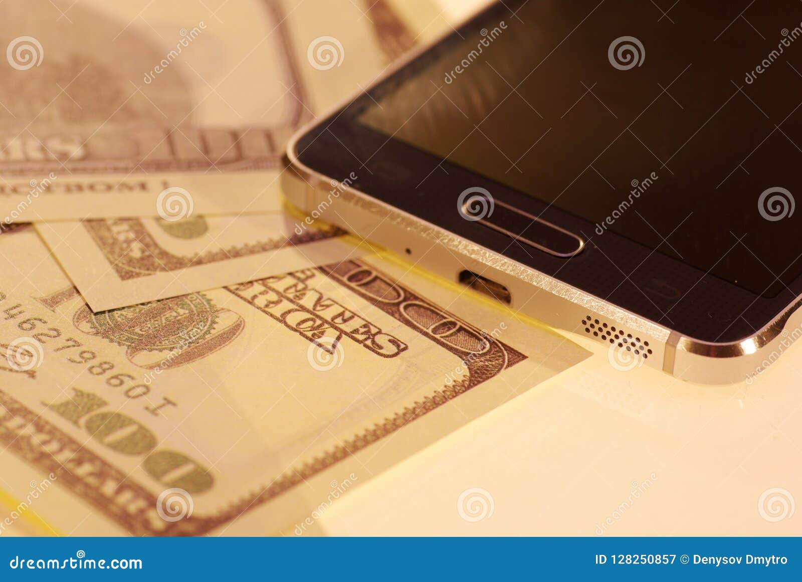 Mobile Phone Photo on Banknotes Stock Image - Image of macro, mockup ...