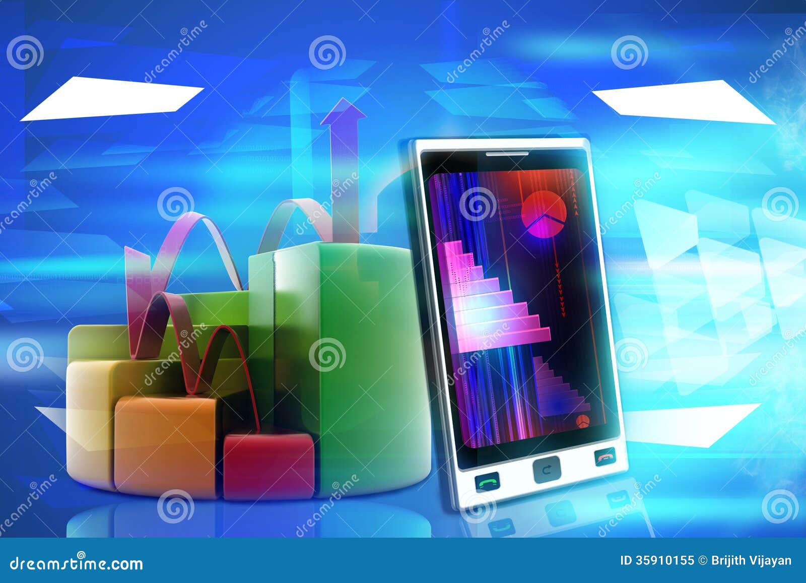 Mobile Phone with Pie Chart Stock Illustration - Illustration of ...