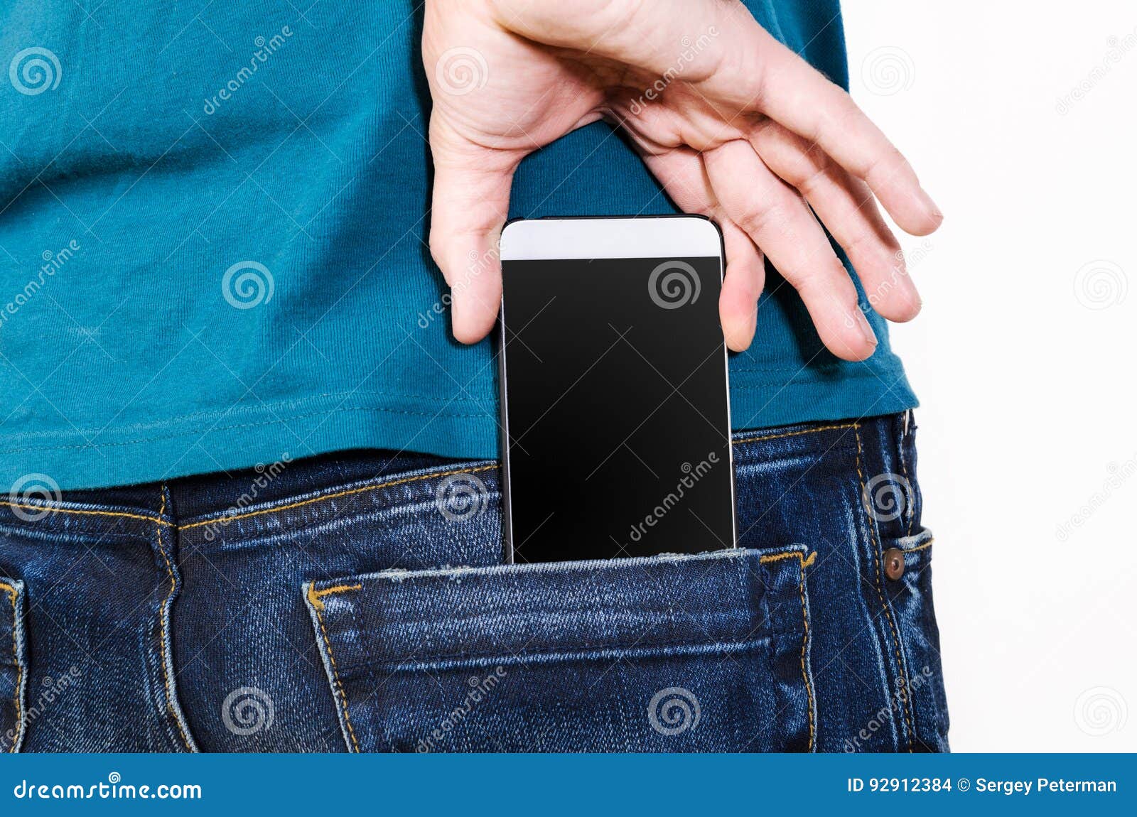 Mobile phone in a pocket stock photo. Image of cellular - 92912384