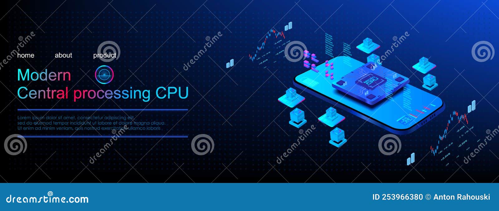 Mobile Phone with Processor on the Screen. Mobile Phone in Axonometric ...