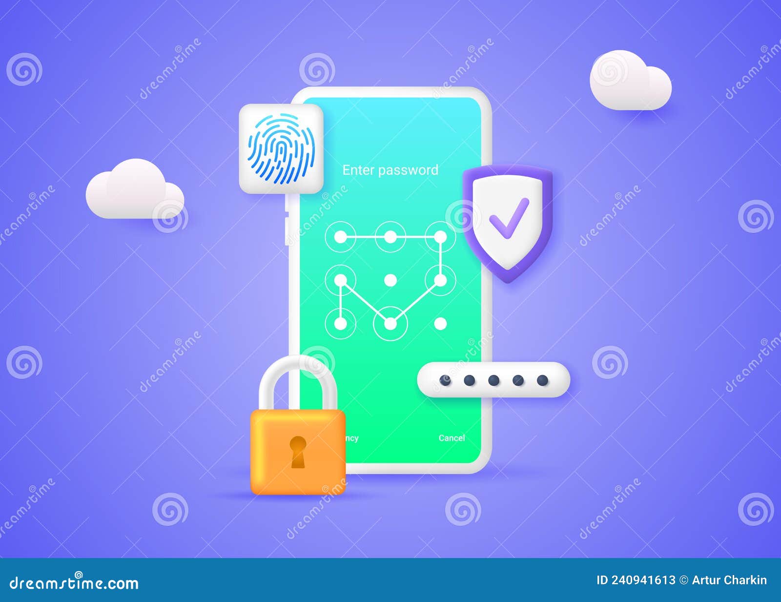Mobile Phone Protection System. Smartphone Security Concept Stock ...