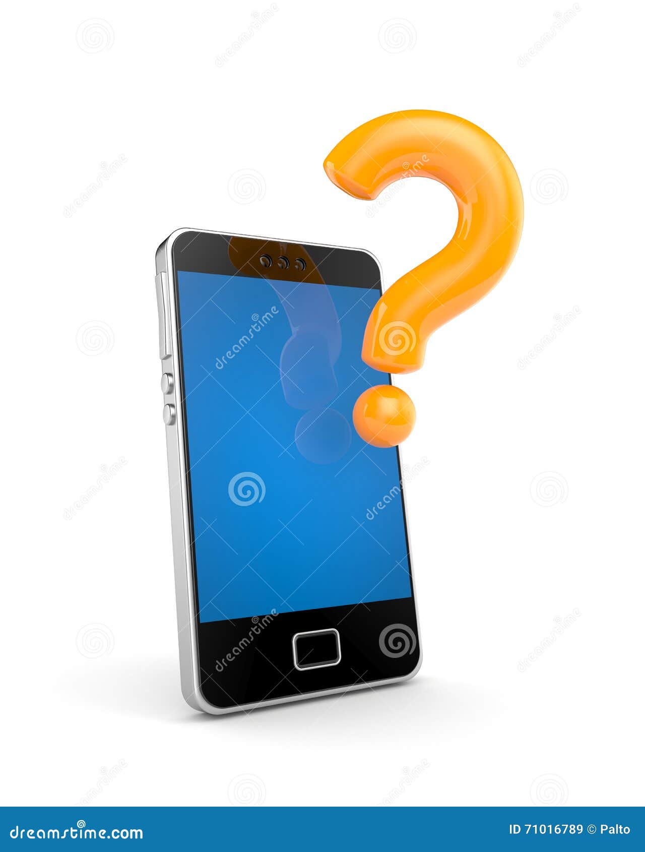 Mobile phone with question stock illustration. Illustration of fault ...