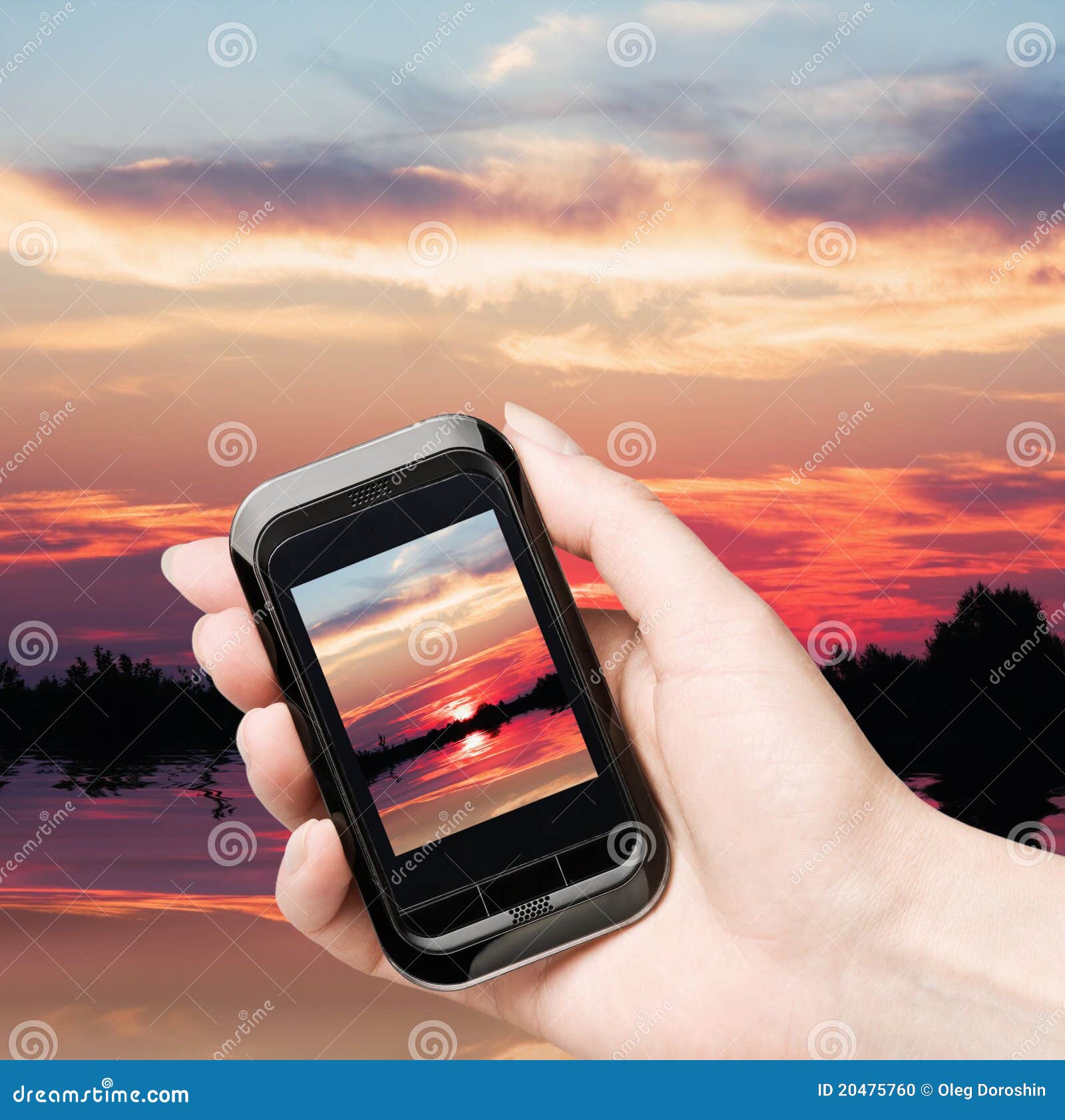 Mobile Phone Removes the Beautiful Sunset Stock Photo - Image of global ...