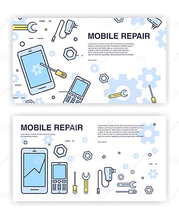 Mobile Phone Repair. Banners with Smartphone and Tools. Service ...
