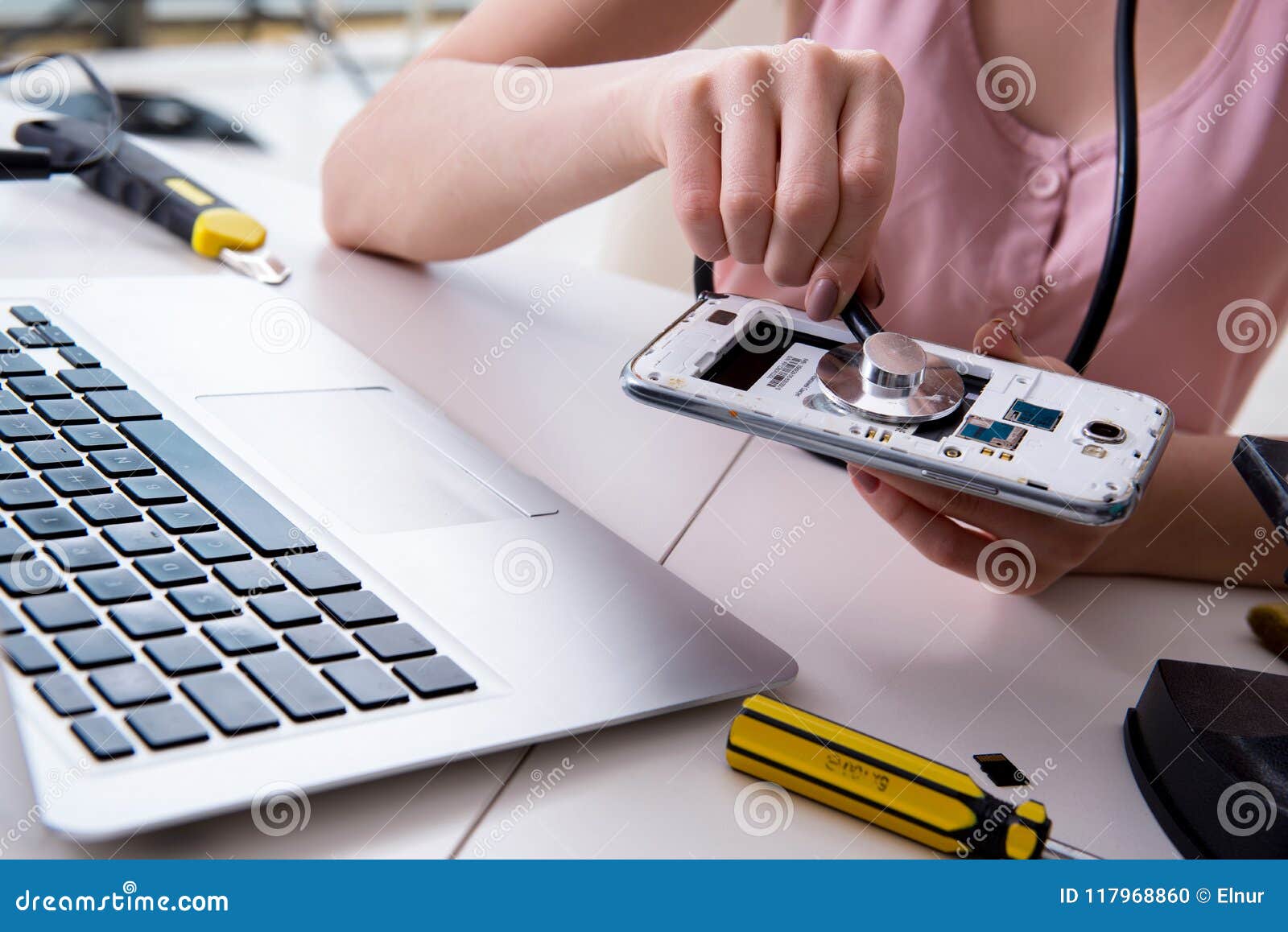 The Mobile Phone Repair in Workshop Stock Photo - Image of checking ...