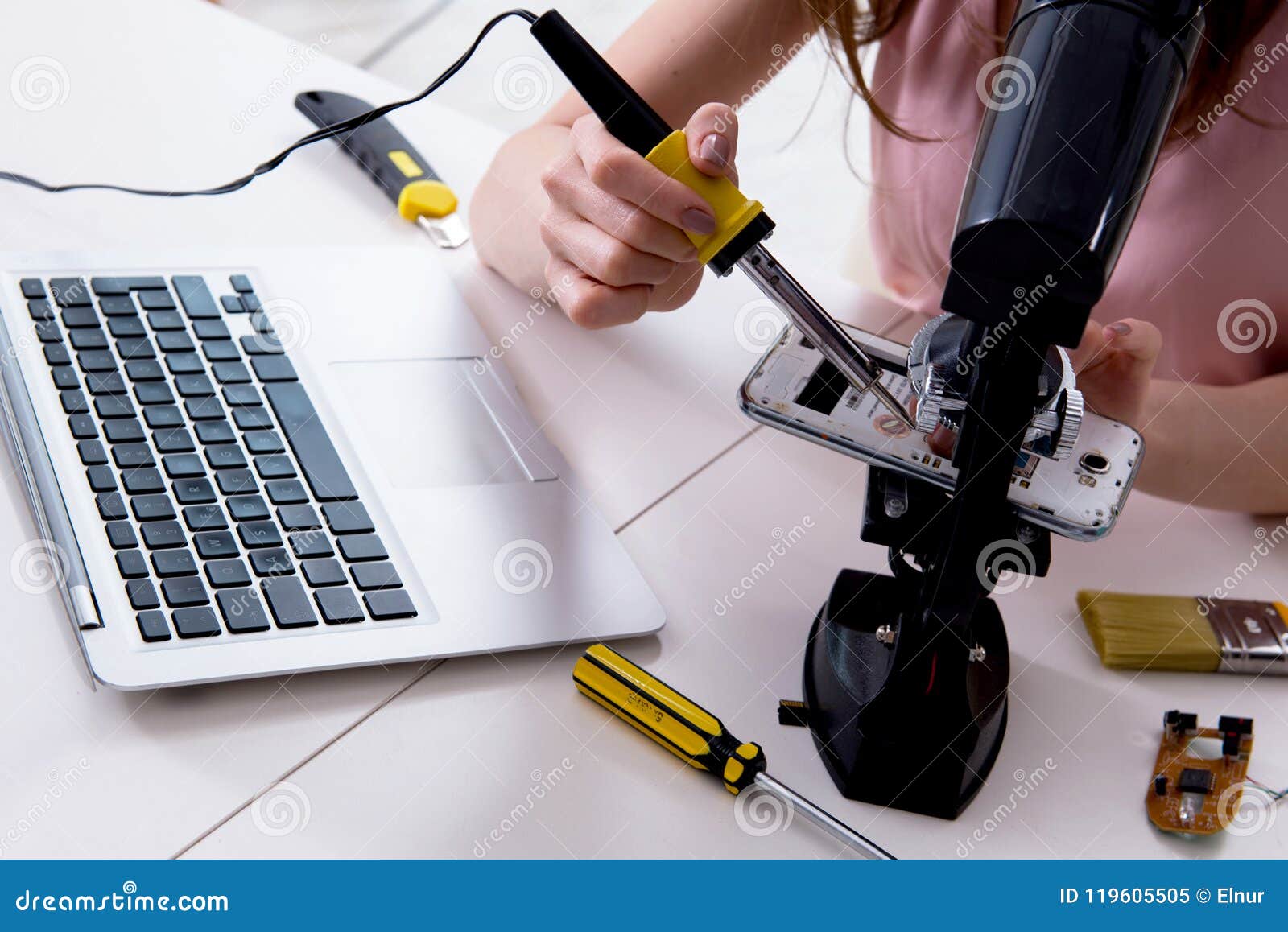 The Mobile Phone Repair in Workshop Stock Image - Image of inspecting ...